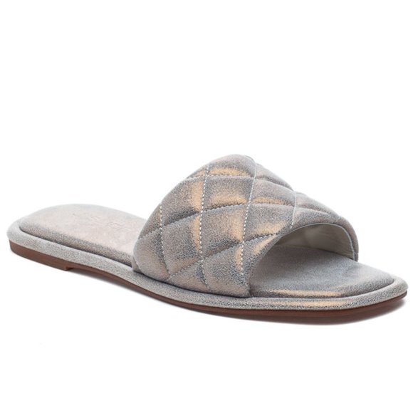J Slides | Shoes | J Slides Yoel Bronze Metallic Quilted Leather Flat ...